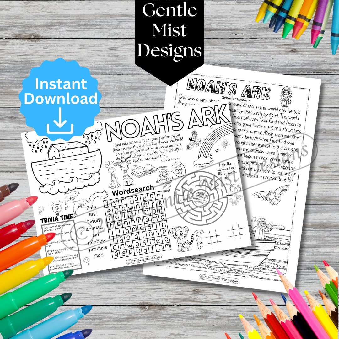 NOAHS ARK Bible Story and Activity Sheet for Kids. Sunday School/church ...
