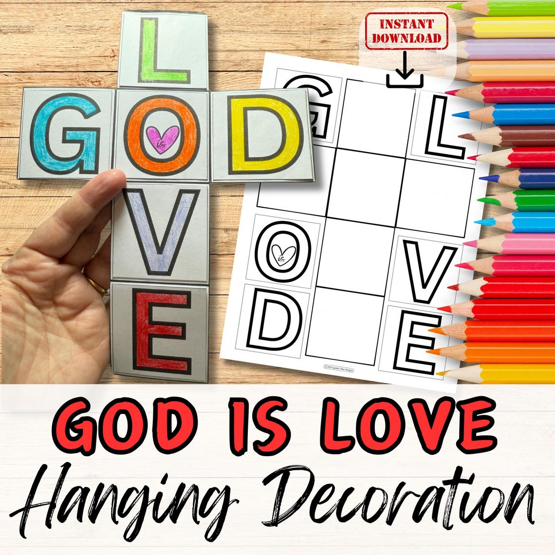 GOD IS LOVE Cross Bible Hanging Decoration Paper Craft for Kids. Sunday ...
