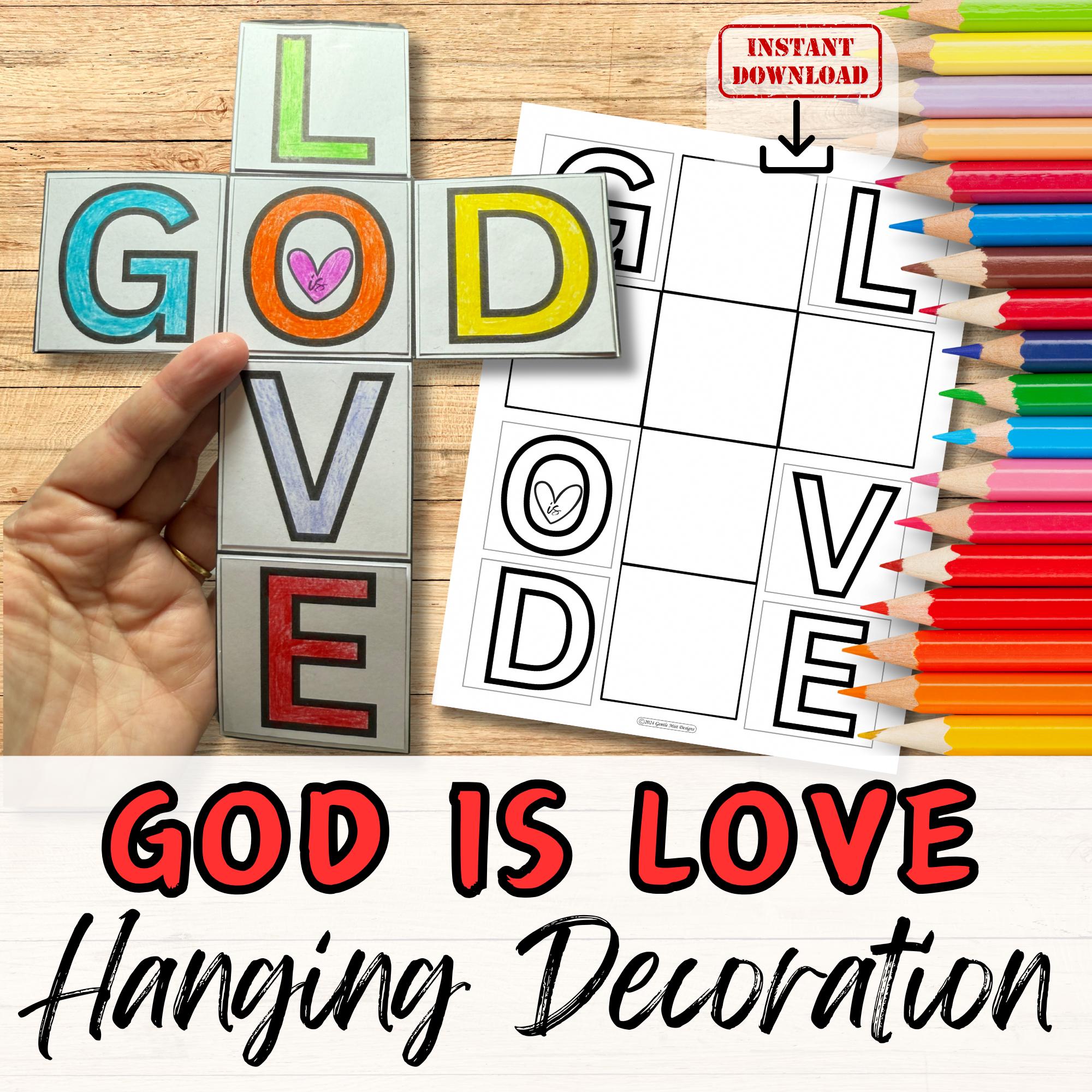 GOD IS LOVE Cross Bible Hanging Decoration Paper Craft for Kids. Sunday School/ Church Youth ...