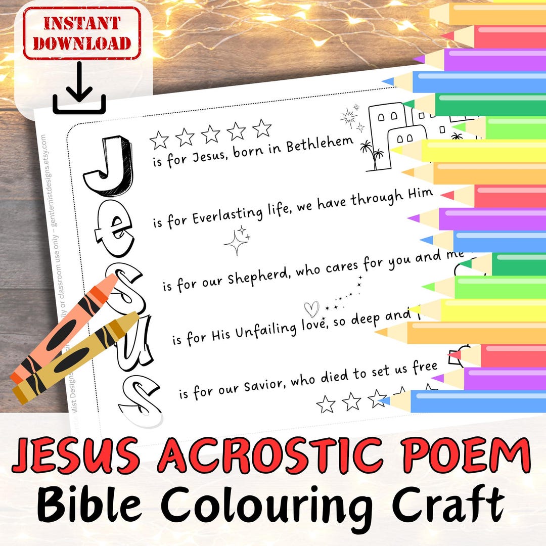 JESUS ACROSTIC POEM Colouring Sheet Activity for Kids, Youth. Sunday ...