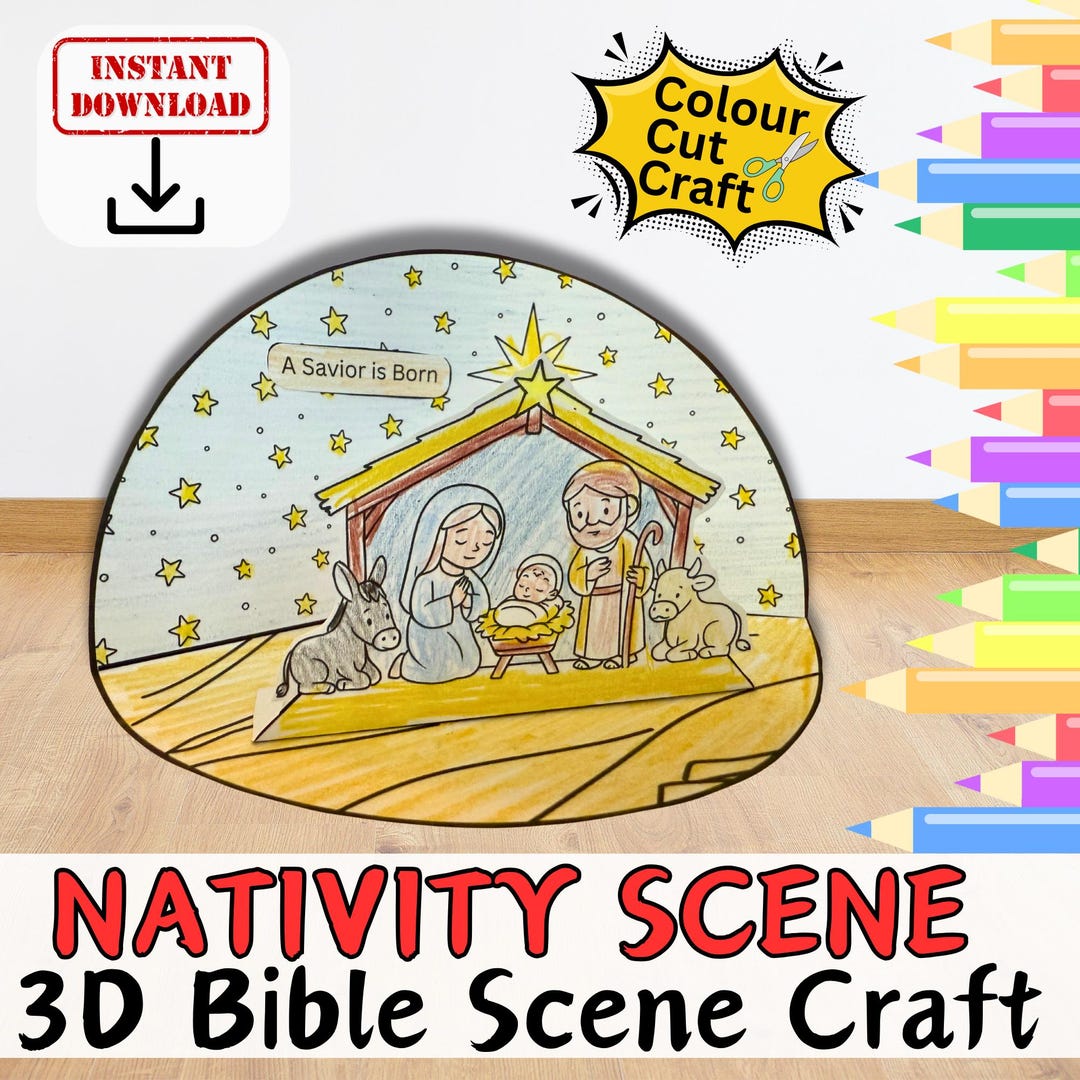 NATIVITY STABLE 3D SCENE - Bible Story Paper Craft for Kids Sunday ...