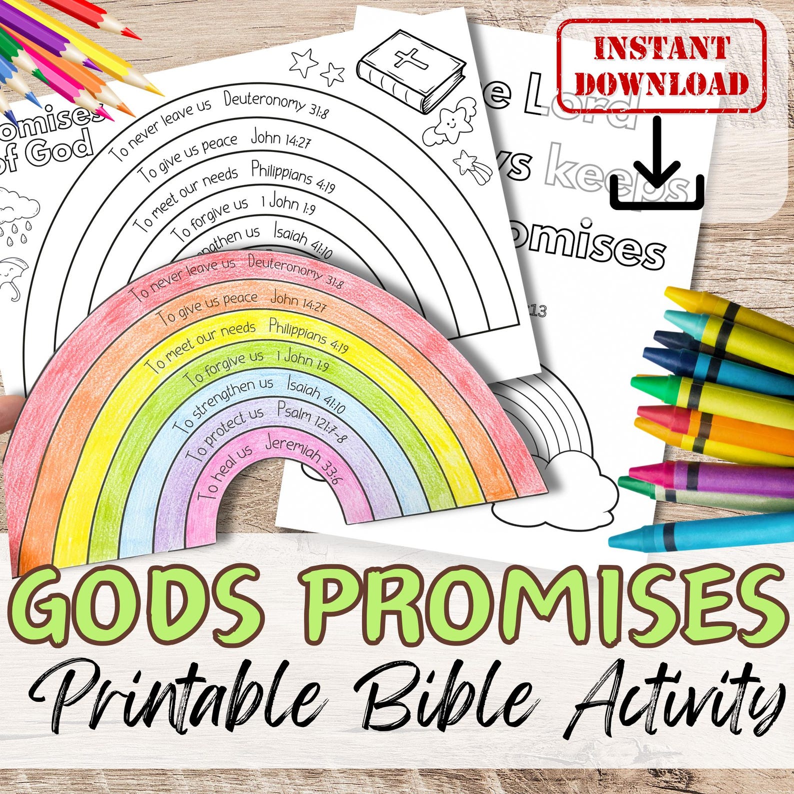 PROMISES OF GOD Rainbow Bible Verse Colouring Sheets Activity for Kids ...
