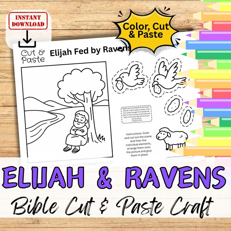 ELIJAH & RAVENS Bible Paper Craft Activity for Kids. Printable DIY Cut ...