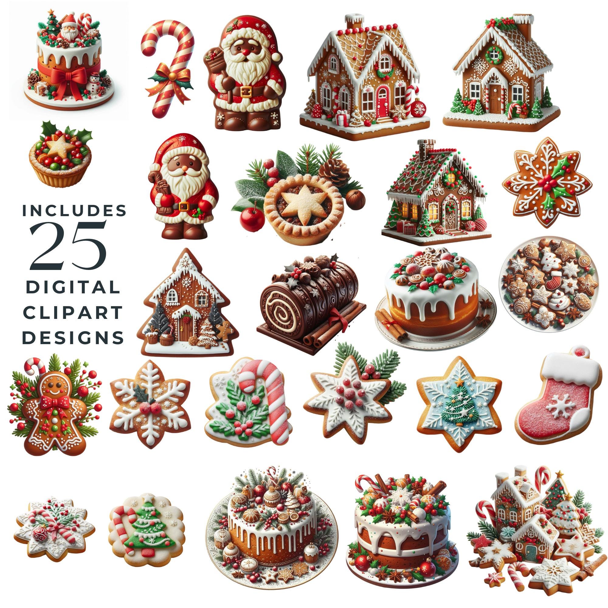 Christmas SWEET TREATS Clipart Pack. Festive Junk Journal Card Making ...