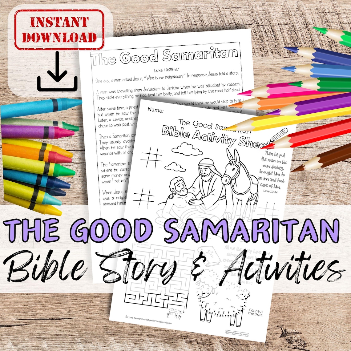THE GOOD SAMARITAN Bible Story and Activity Sheet for Kids. Sunday ...
