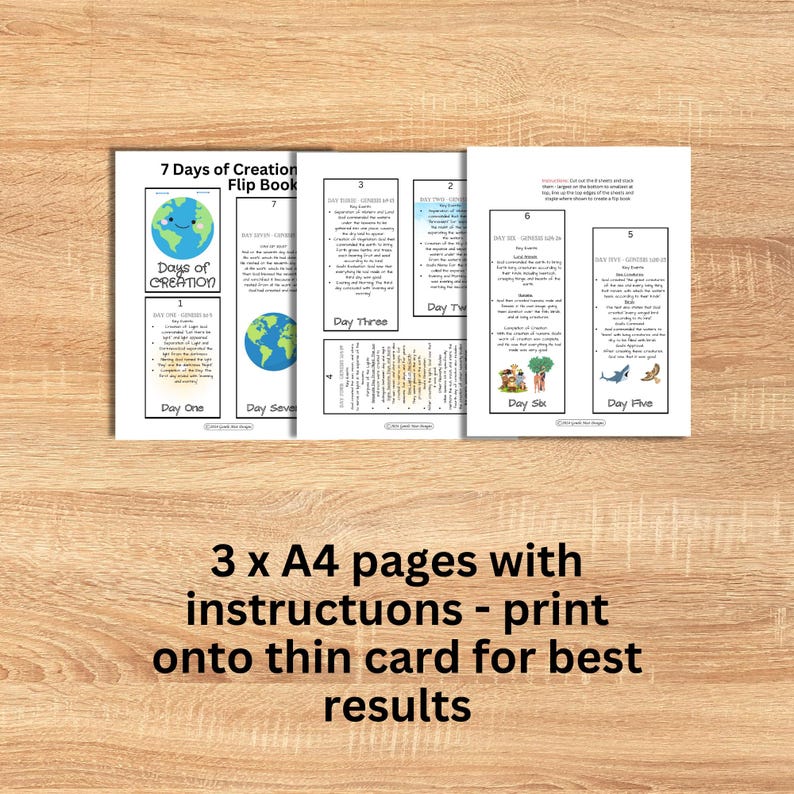 7 DAYS of CREATION Flip Book Bible Craft/ Study Guide Activity for Kids ...