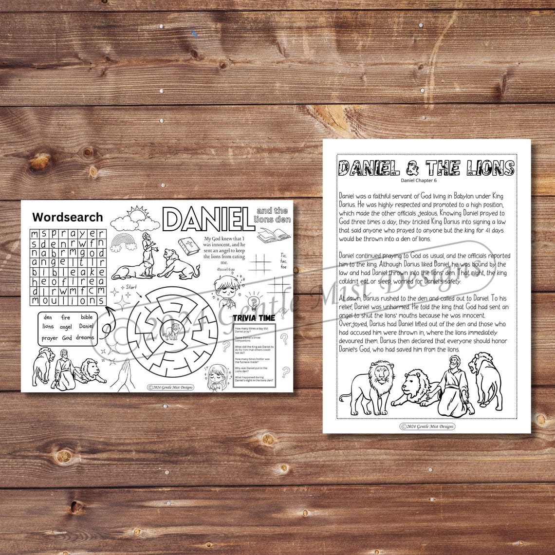 DANIEL & the LIONS DEN Bible Story and Activity Sheet for Kids. Church ...