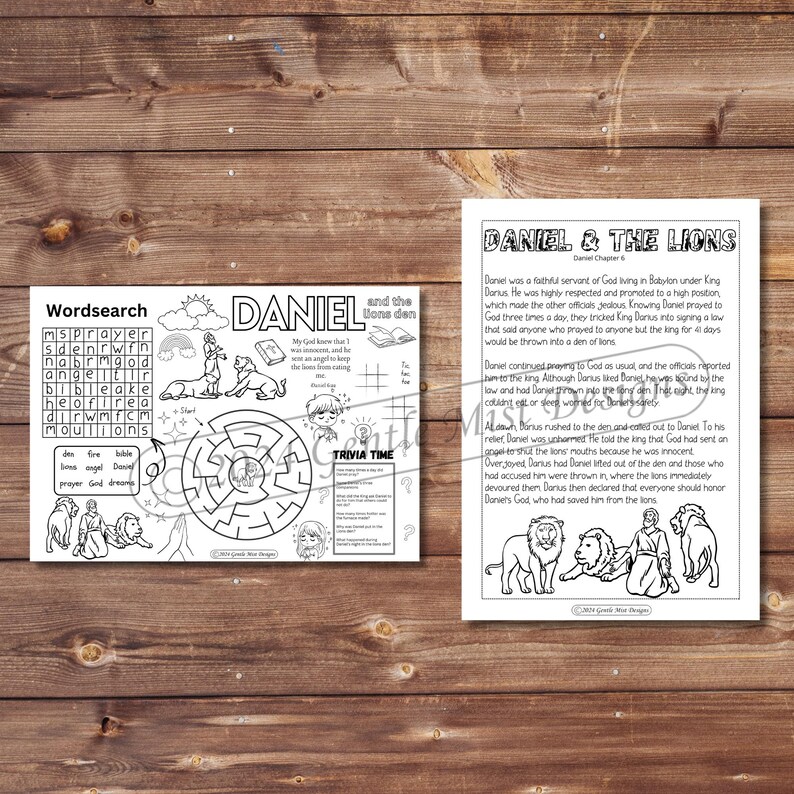 DANIEL & the LIONS DEN Bible Story and Activity Sheet for Kids. Church ...