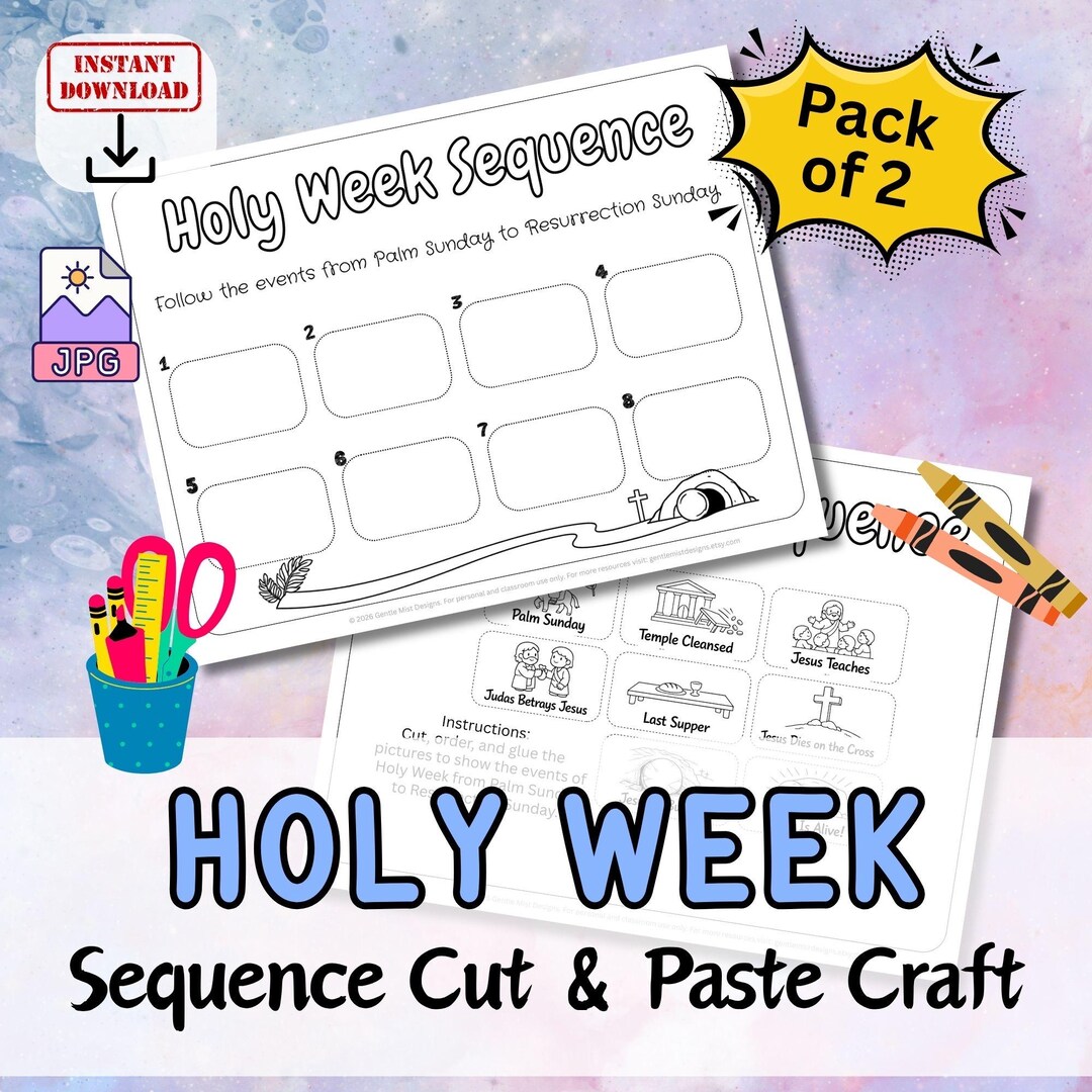 HOLY WEEK SEQUENCING Cut & Paste Bible Activity. Easter Story Palm to ...