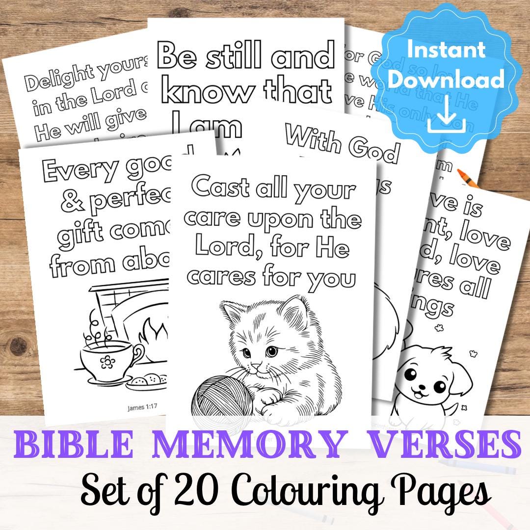 20 X BIBLE MEMORY VERSE Colouring Pages Bundle. Sunday School/christian ...