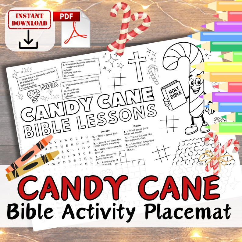 CANDY CANE Bible Activity Placemat Craft Activity for Kids. Printable ...