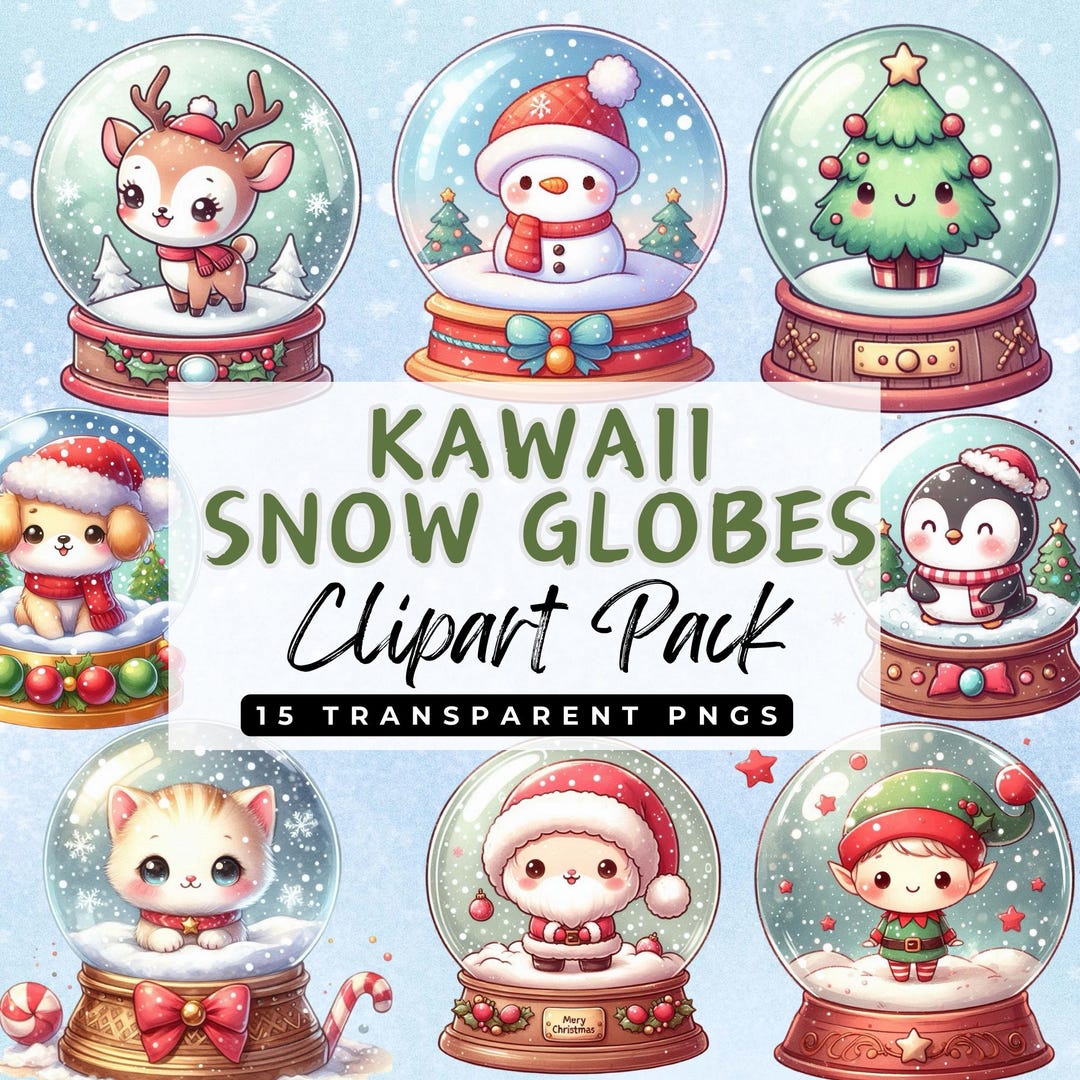 KAWAII Snow Globes Christmas Clipart Pack. Junk Journal Card Making ...