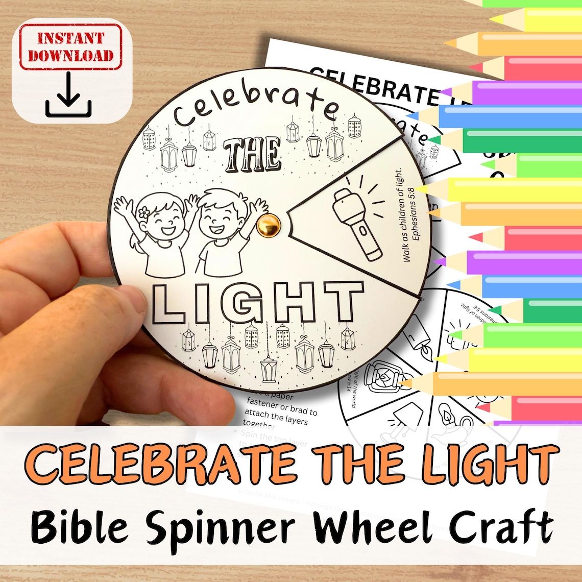 CELEBRATE THE LIGHT Spinner Wheel Colouring Sheet Craft. Bible Memory ...