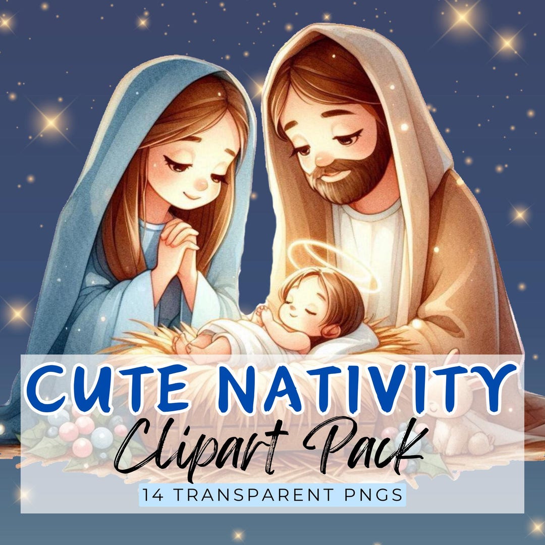 CUTE NATIVITY Christmas Clipart Pack. Bible Junk Journal Card Making ...