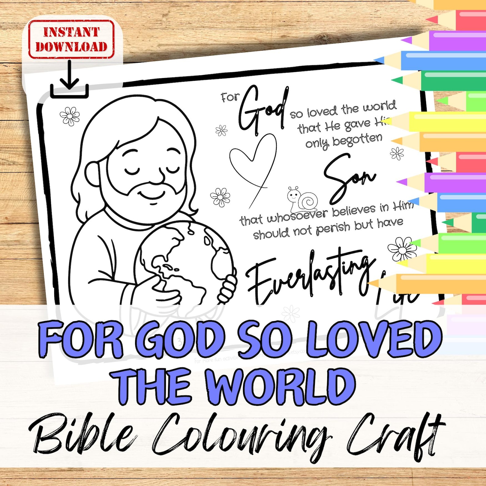 FOR GOD so LOVED the World John 3:16 Bible Verse Colouring Sheet ...