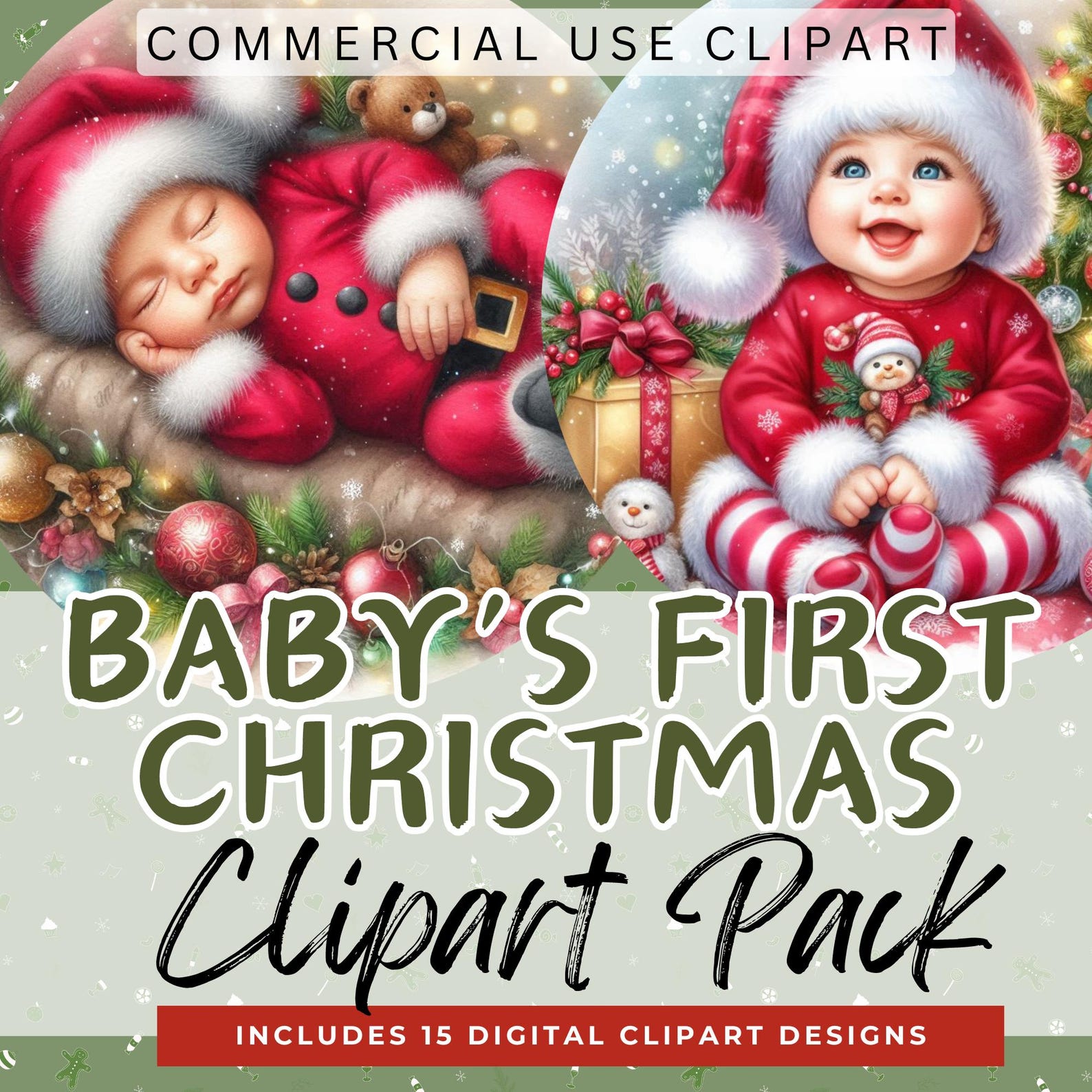 BABY'S FIRST Christmas Clipart, Scraps. Junk Journal Card Making High ...