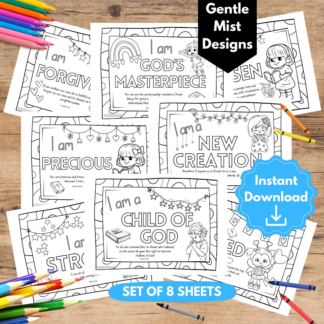 8 X GIRLS Bible Verse AFFIRMATION Colouring Pages. Identity in Christ ...