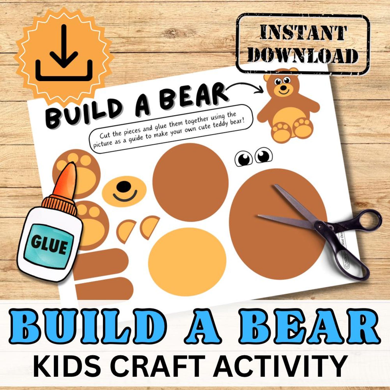 BUILD A TEDDY BEAR Fun Paper Craft Activity for Kids. Printable Easy ...