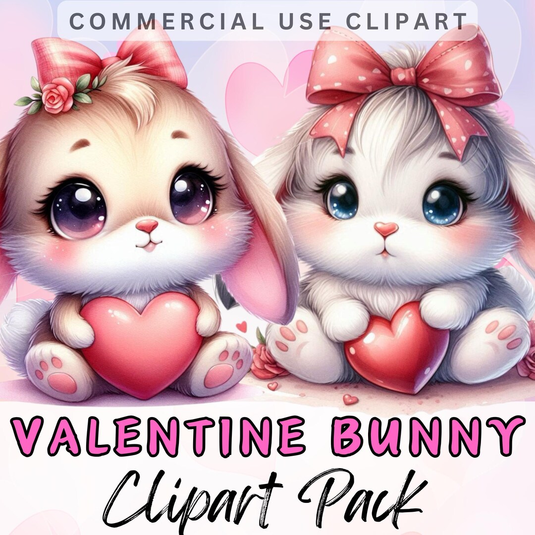 CUTE VALENTINE Bunny Rabbits Clipart Pack. Kawaii Craft Junk Journal ...