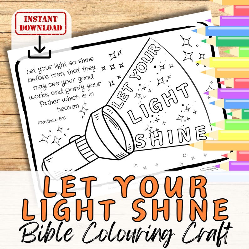 LET Your LIGHT SHINE Bible Verse Colouring Sheet Activity for Kids ...