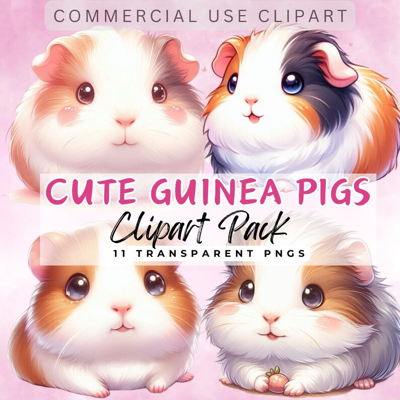 KAWAII GUINEA Pigs Clipart Pack. Cute Pet Junk Journal Card Making High ...