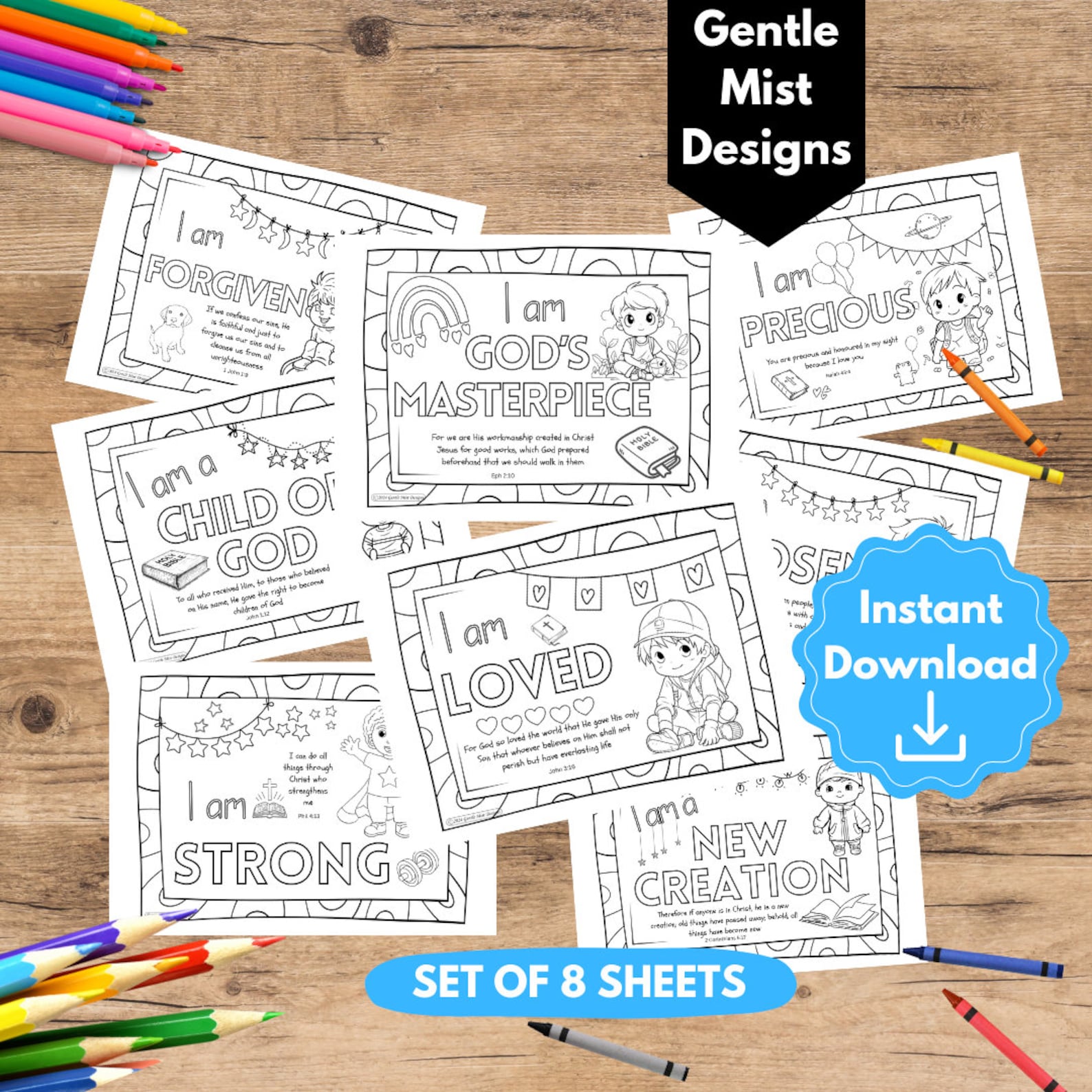 8 X BOYS Bible Verse AFFIRMATION Colouring Pages. Identity in Christ ...