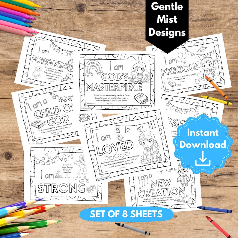 8 X BOYS Bible Verse AFFIRMATION Colouring Pages. Identity in Christ ...