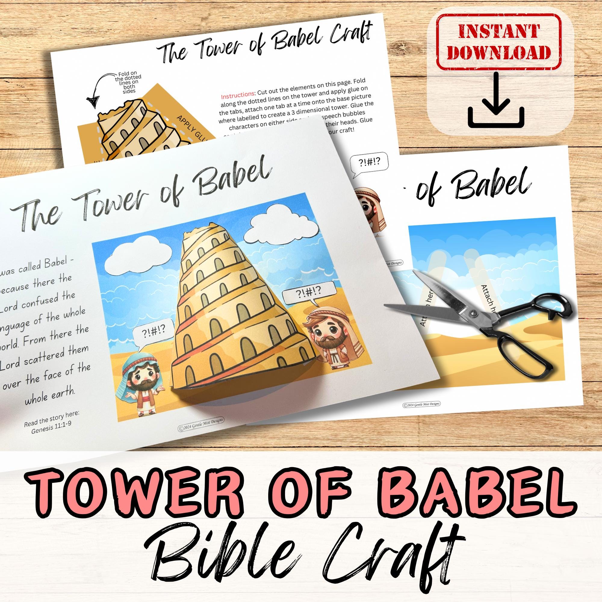 TOWER of BABEL Diy Bible Paper Craft Activity for Kids. Sunday School ...