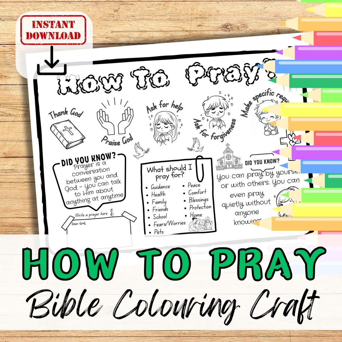 HOW TO PRAY Colouring Sheet Activity for Kids, Youth. Sunday School ...