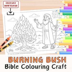 MOSES & the BURNING BUSH Bible Verse Coloring in Sheet Activity for ...