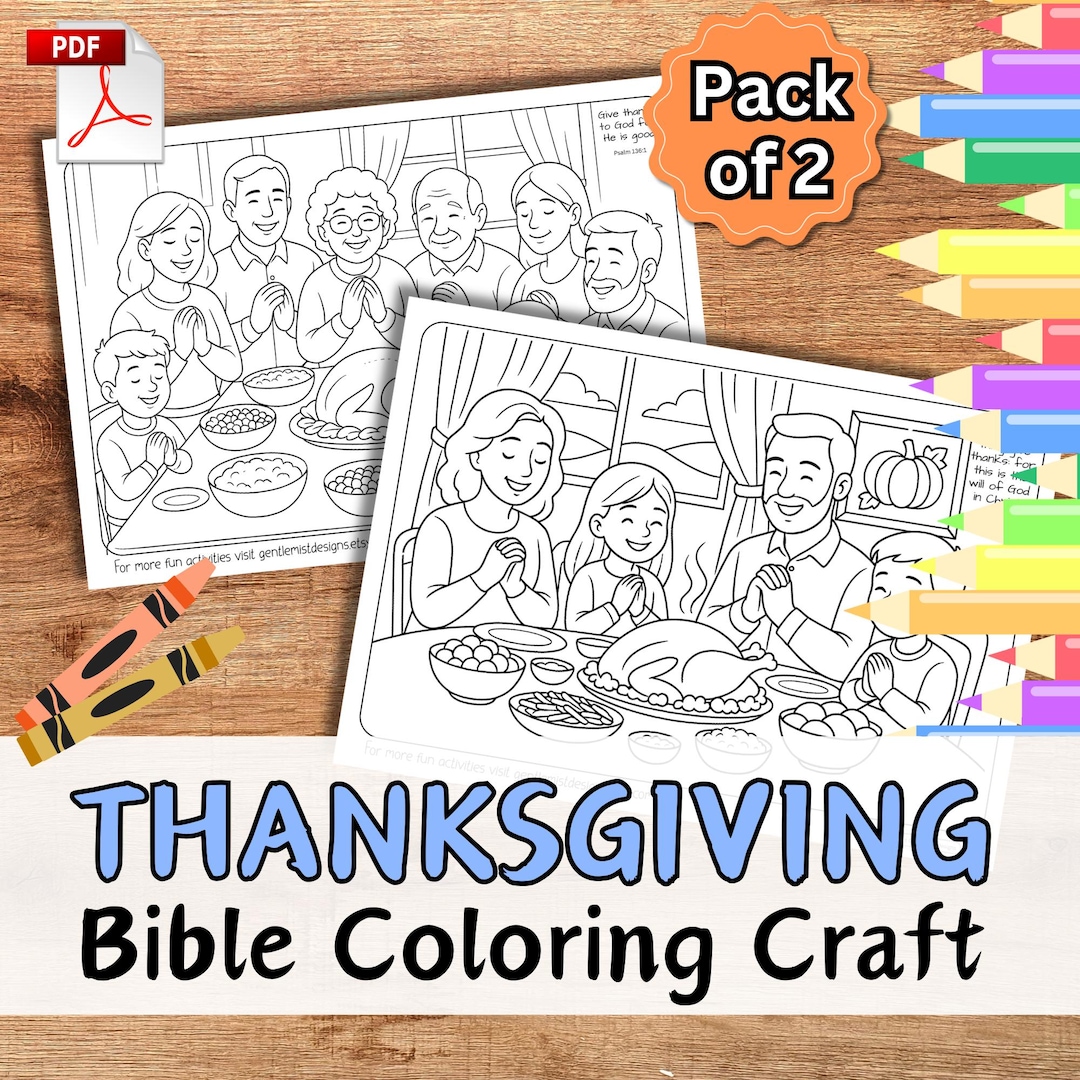 THANKSGIVING Bible Verse Coloring in Sheets Set of 2 - Activity for ...