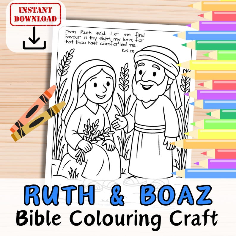 RUTH & BOAZ Bible Verse Coloring in Sheet Activity for Kids, Youth ...