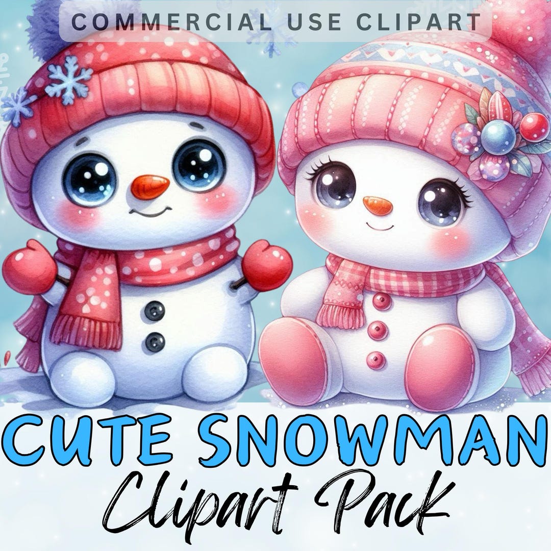 Cute KAWAII SNOWMAN Clipart Pack. Christmas Junk Journal Card Making ...