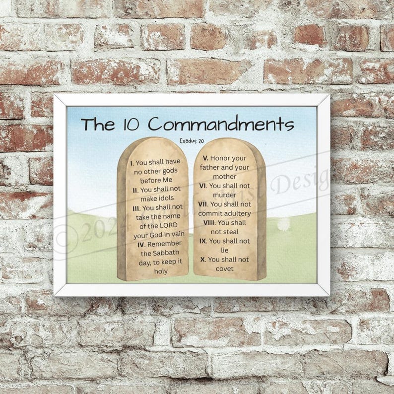 THE TEN COMMANDMENTS Wall Art - Christian Gods 10 Rules Bible Verse ...