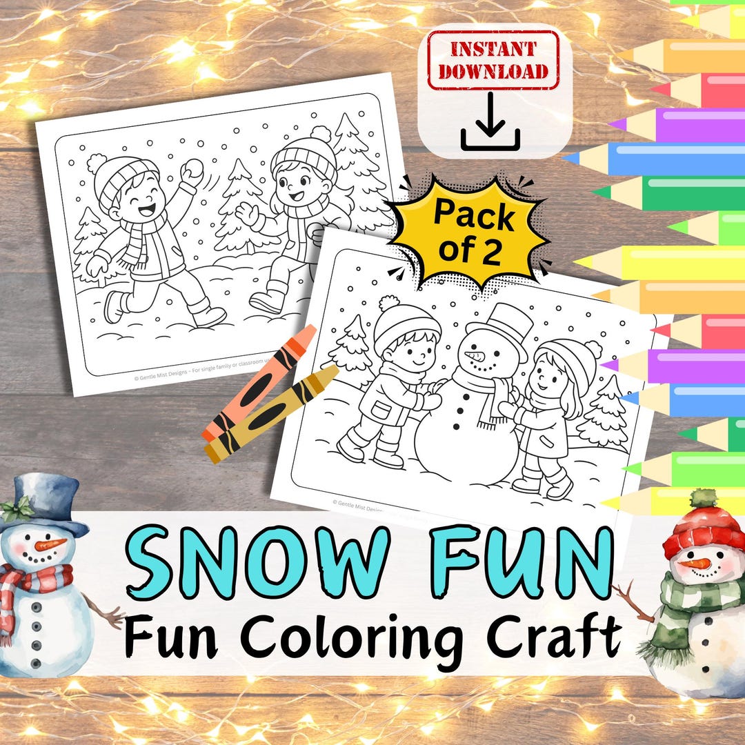 CHRISTMAS FUN Coloring Pages for Kids. Fun Cute Holiday Art Pack of 2 ...