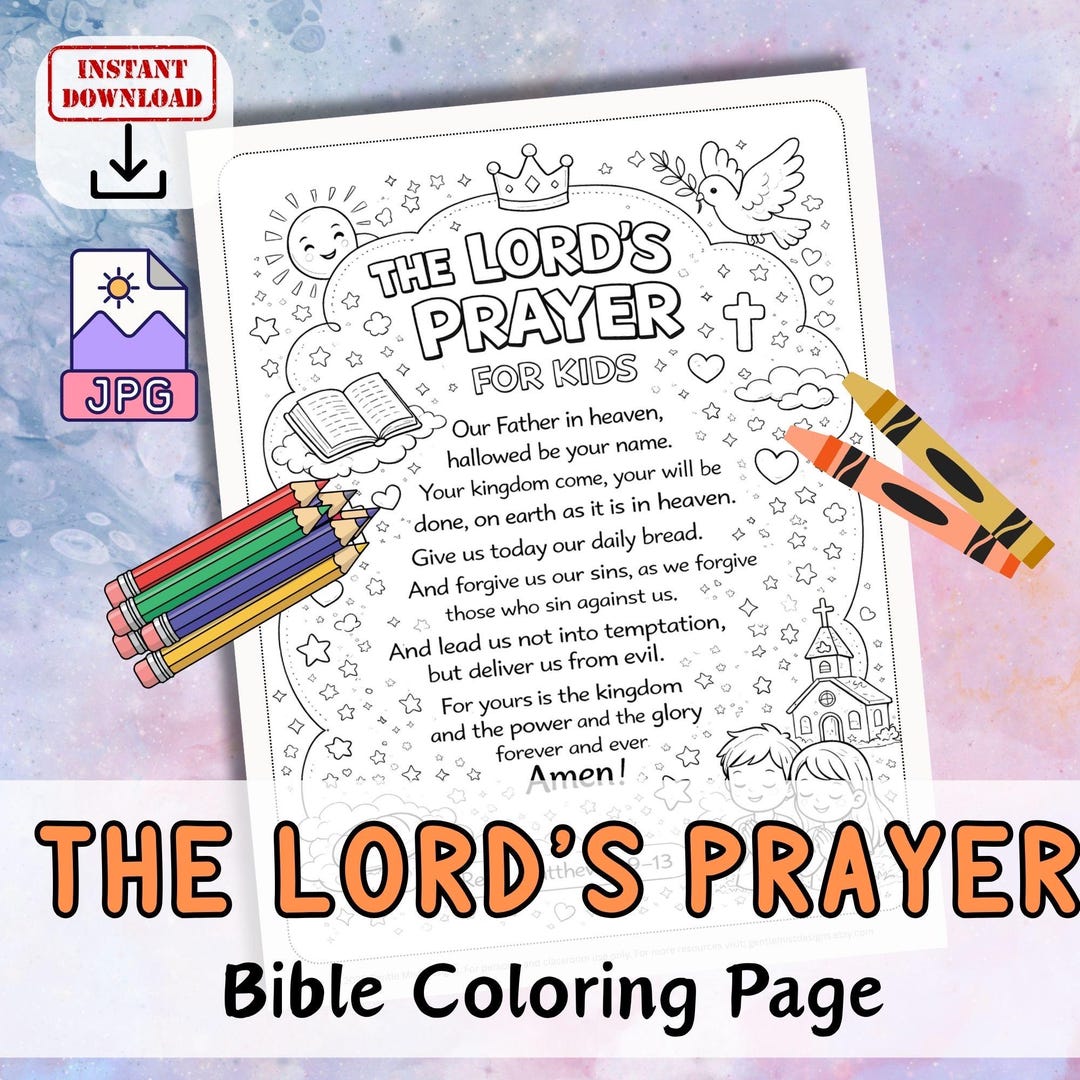 The LORDS PRAYER for KIDS Coloring in Sheet Activity. Sunday School ...