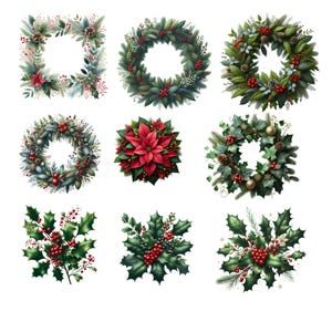 CHRISTMAS FOLIAGE & WREATHS Clipart Pack. Winter Junk Journal Card ...