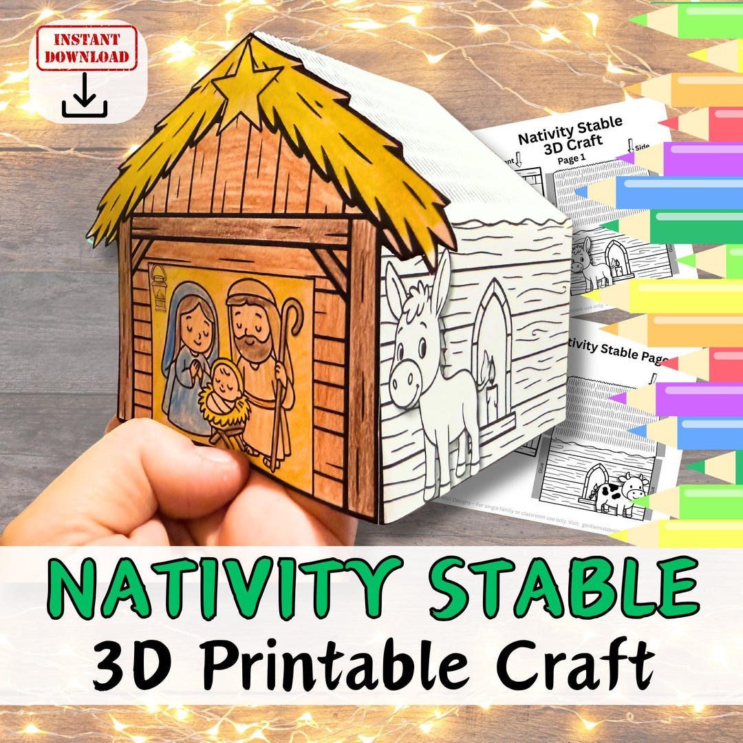 DIY PAPER 3D Nativity STABLE Craft Activity for Kids. Sunday School ...