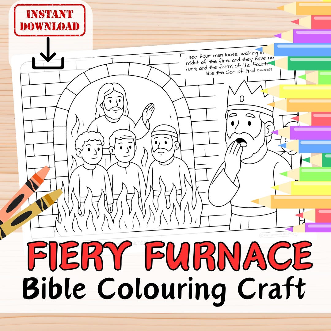 FIERY FURNACE Bible Verse Coloring in Sheet Activity for Kids, Youth ...