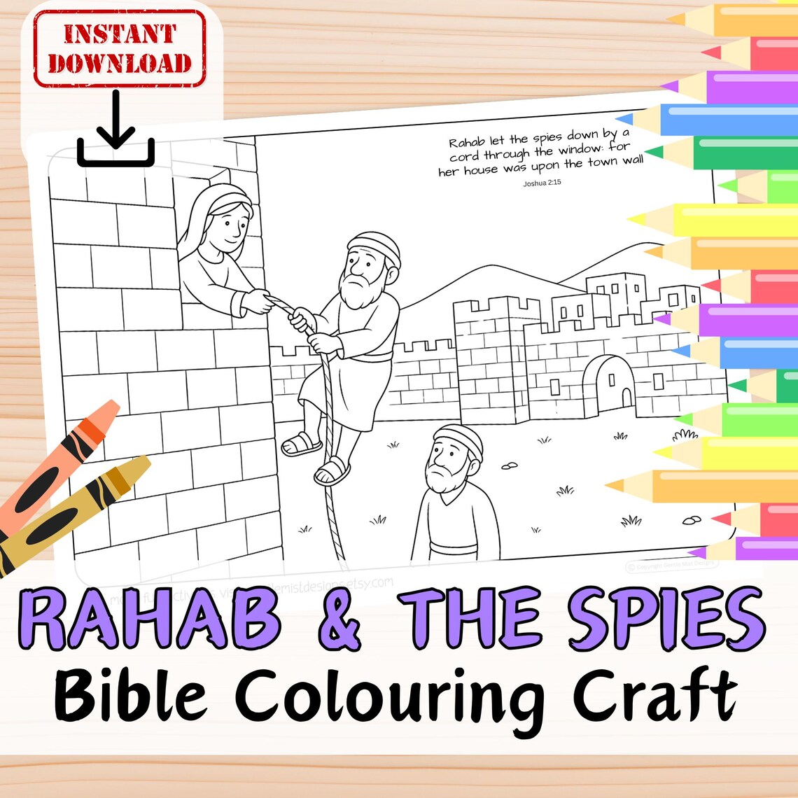 RAHAB & THE SPIES Bible Verse Coloring in Sheet Activity for Kids ...