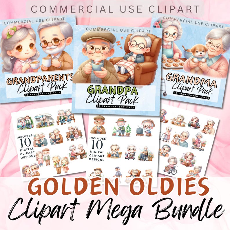 GOLDEN OLDIES Bundle of Cute Clipart Junk Journal Images, Grandma & Grandpa Card Making ...