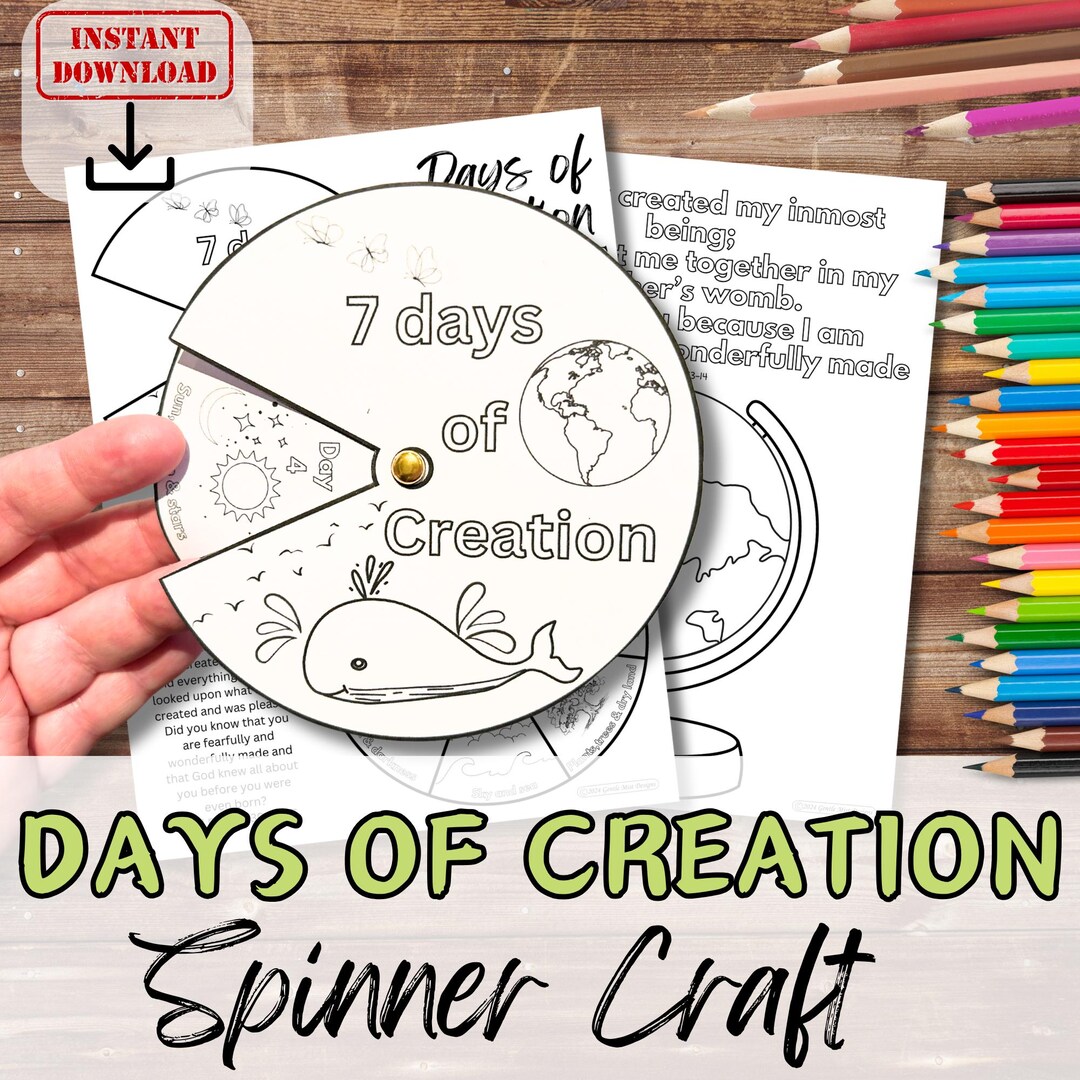 7 DAYS of CREATION Bible Spinner Craft. Bible Verse Sunday School ...