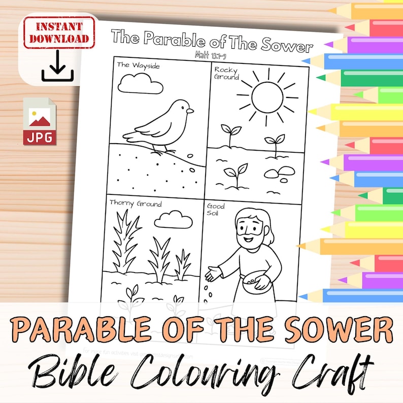 THE PARABLE of the SOWER Bible Verse Colouring Sheet Activity for Kids ...