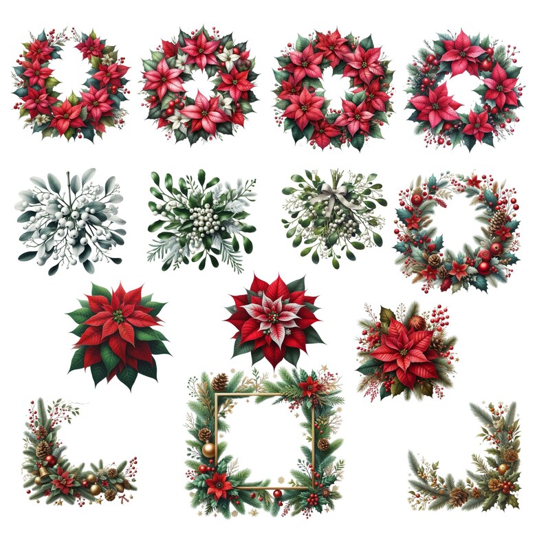 CHRISTMAS FOLIAGE & WREATHS Clipart Pack. Winter Junk Journal Card ...