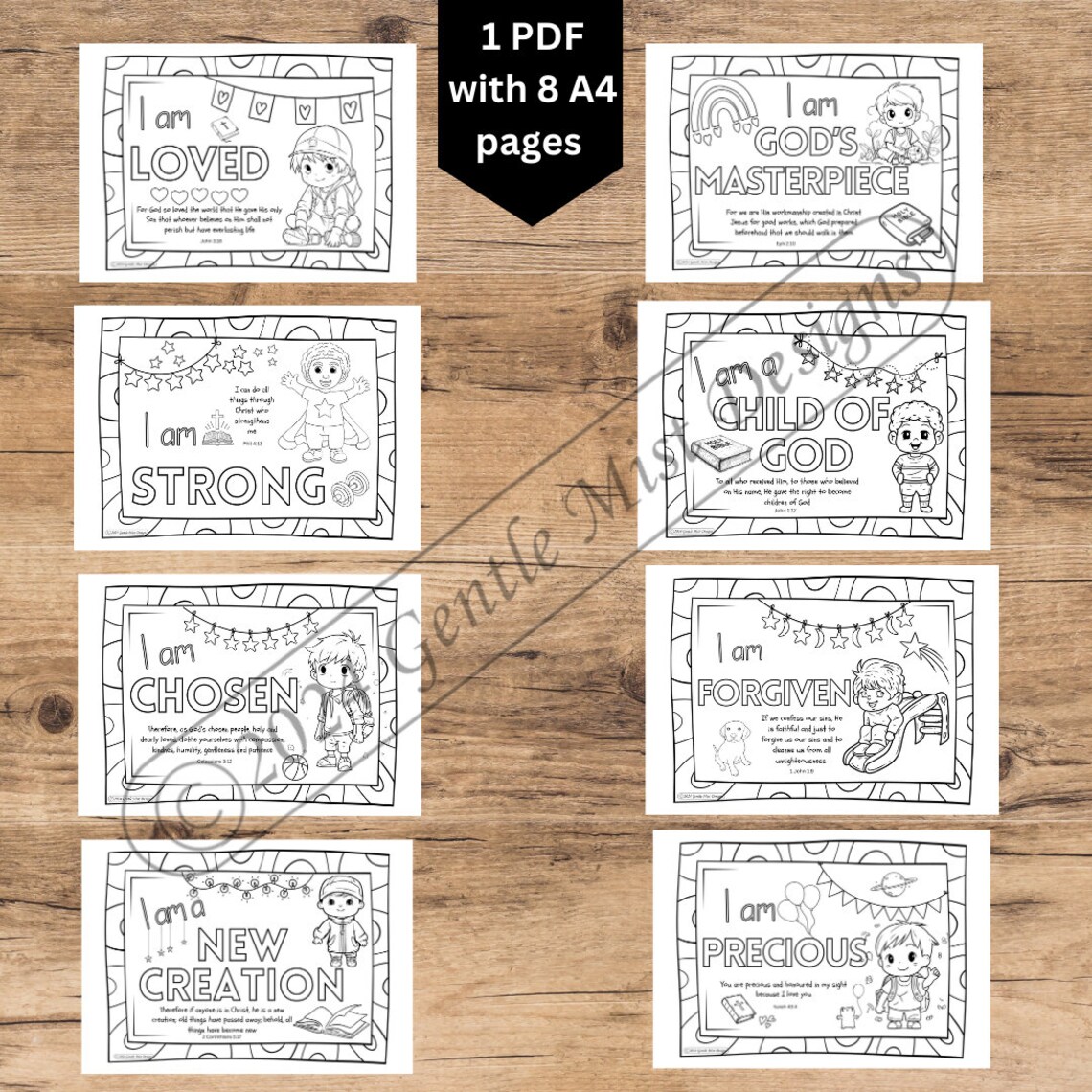 8 X BOYS Bible Verse AFFIRMATION Colouring Pages. Identity in Christ ...