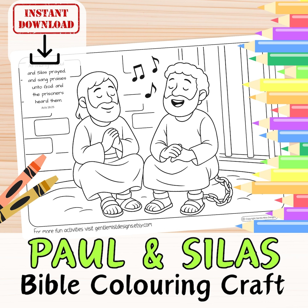 PAUL & SILAS in Prison Bible Verse Coloring in Sheet Activity for Kids ...