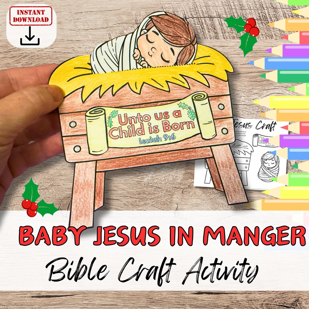 BABY JESUS in MANGER Christmas Nativity Craft Activity for Kids. Bible ...
