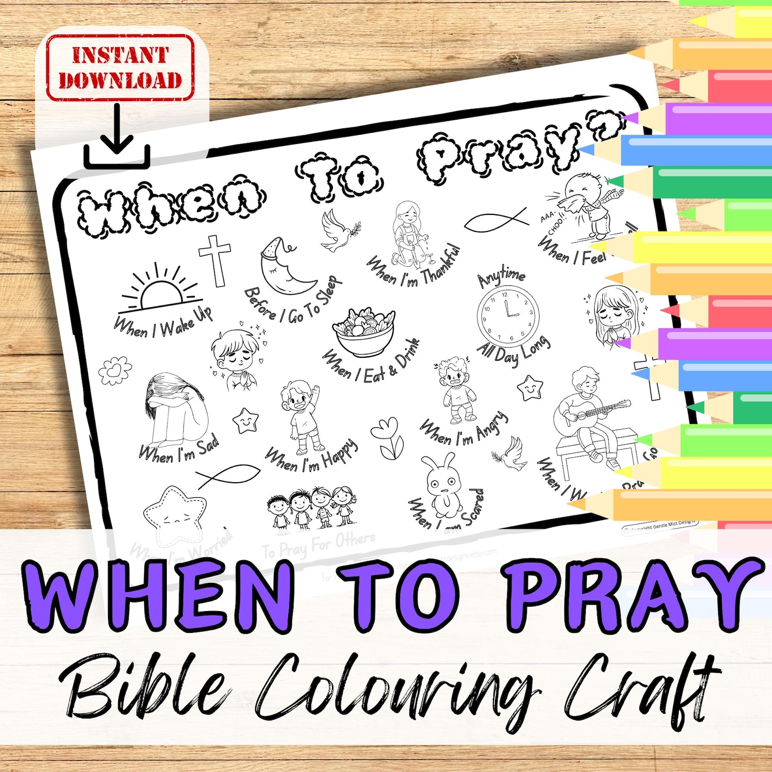 WHEN TO PRAY Colouring Sheet Activity for Kids, Youth. Sunday School ...