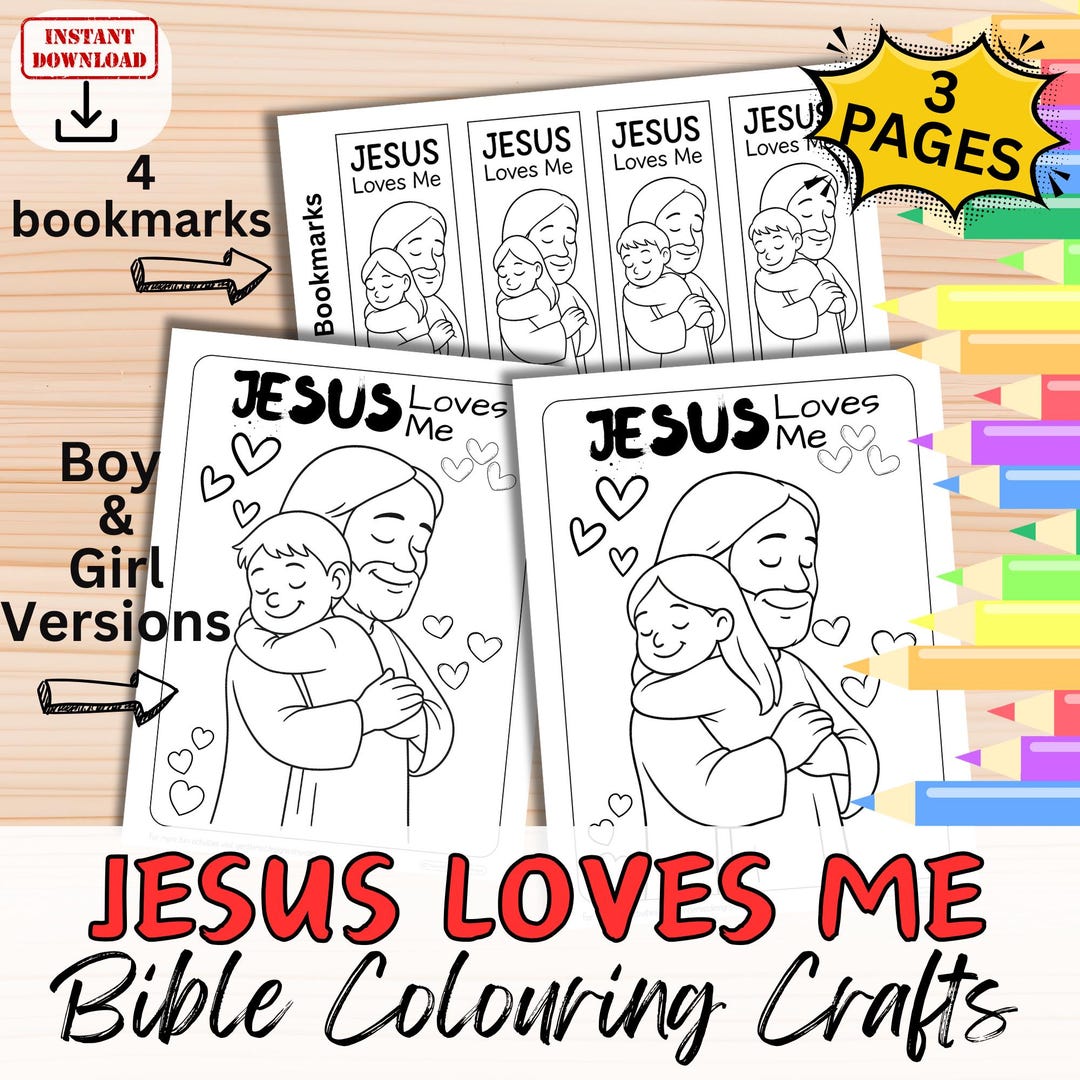 JESUS LOVES ME Bible Verse Coloring in Sheets & Bookmarks Activity for ...