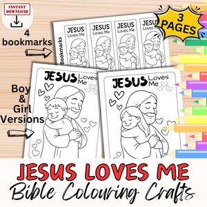 JESUS LOVES ME Bible Verse Coloring in Sheets & Bookmarks Activity for ...